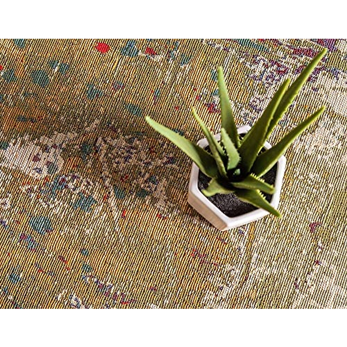 Unique Loom Modern Collection Rustic, Abstract, Distressed, Bright Colors, Indoor and Outdoor Area Rug, 6 ft 0 in x 6 ft 0 in, Multi/Green