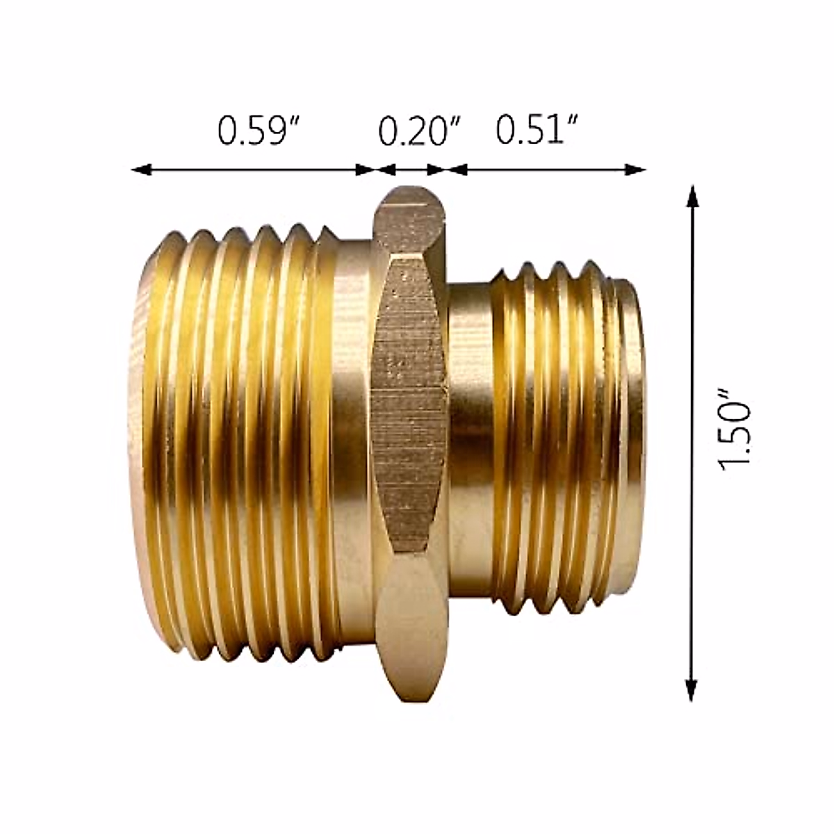 GESHATEN 3/4” GHT Male x 1” NPT Male Connector, Brass Garden Hose Fitting, Adapter, Industrial Metal Brass Garden Hose to Pipe Fittings Connect (2 Pack)