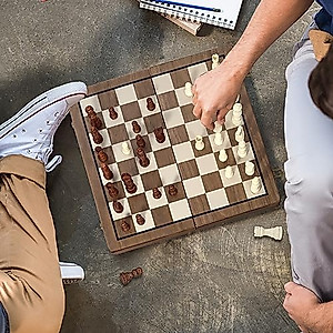 2 in 1 Magnetic Chess Sets,15in Folding Wooden Chess & Checkers Set Board for Adults,Chess Pieces with 2 Extra Queen,Travel Chess Set with Storage Bag for Kids