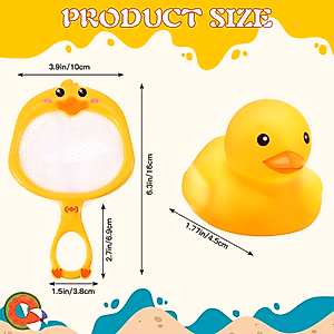 Poen 21 Pcs Bath Toy Baby Bathtub Duck Toy Set, 1 Pcs Duck Animals Fishing Net with 20 Pcs Water Floating Toy Ducks for Toddlers, Bathroom Floating Pool Fishing Play Set for Toddler Kids