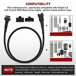 Nilight Extension Cable for Motorcycle LED Strip Lights 4PCS 2 Feet Extension Cords 3PCS 2 Way Y Splitter 4PIN extension cord for Underglow Neon Accent Light Strips Rock Lights