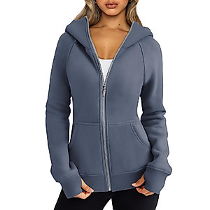 Trendy Queen Womens Hoodies Full Zip Oversized Sweatshirts Pullover Fleece Sweaters Long Sleeve With Pockets Winter Coats Fall Outfits Y2k Clothes Fashion Teen Girls Greyblue