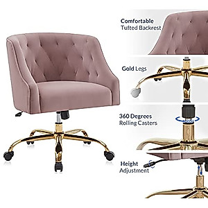 BELLEZE Modern Home Office Chair, Rolling Swivel Desk Chair, Upholstered Velvet Accent Chair, Stylish Comfy Vanity Chair, Adjustable Height - Braelynn (Pink)