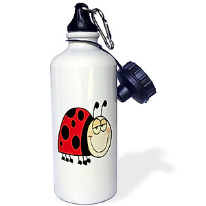 3dRose Cute Goofy Cartoon Grinning Little Ladybug Sports Water Bottle, 21 oz, White