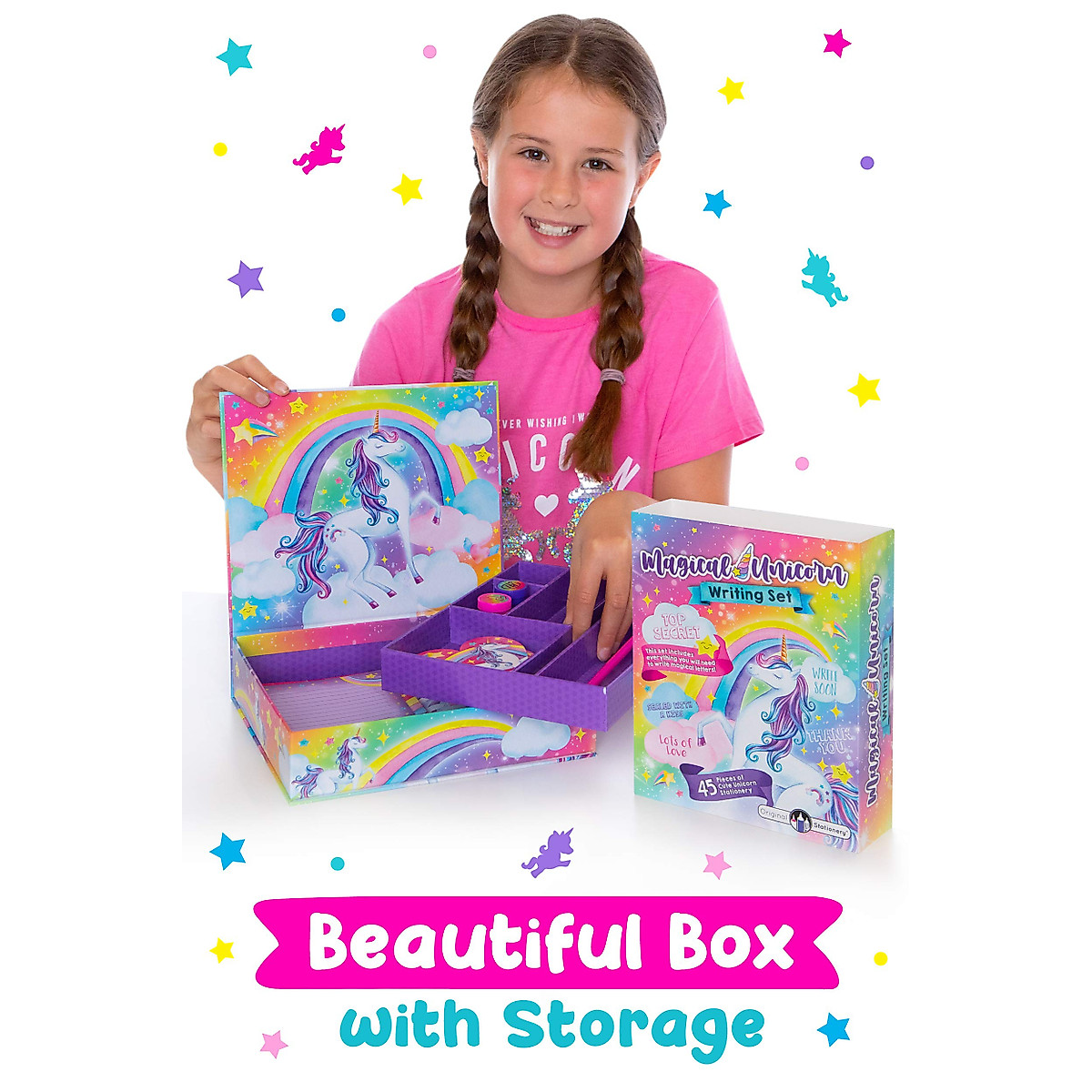 Original Stationery Unicorn Letter Writing Set, 45-Piece Stationery Set for Girls, Fun Unicorn Gifts for Girls Age 10-12 & Magical Gift Idea for Kids