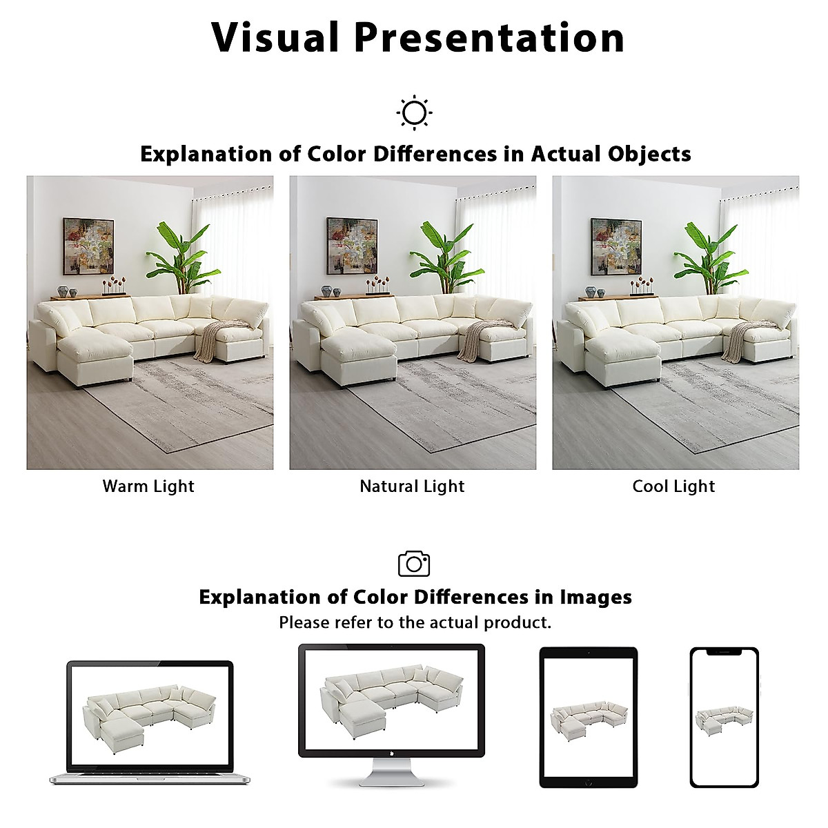 Cloud Modular Sectional Sofa, Convertible U-Shaped Sofa, 130 "Comfortable Sleeper Sofa, 6 Seater Chenille sectional Sofa Set with Ottoman, Suitable for Living Room Office Apartment (Beige)