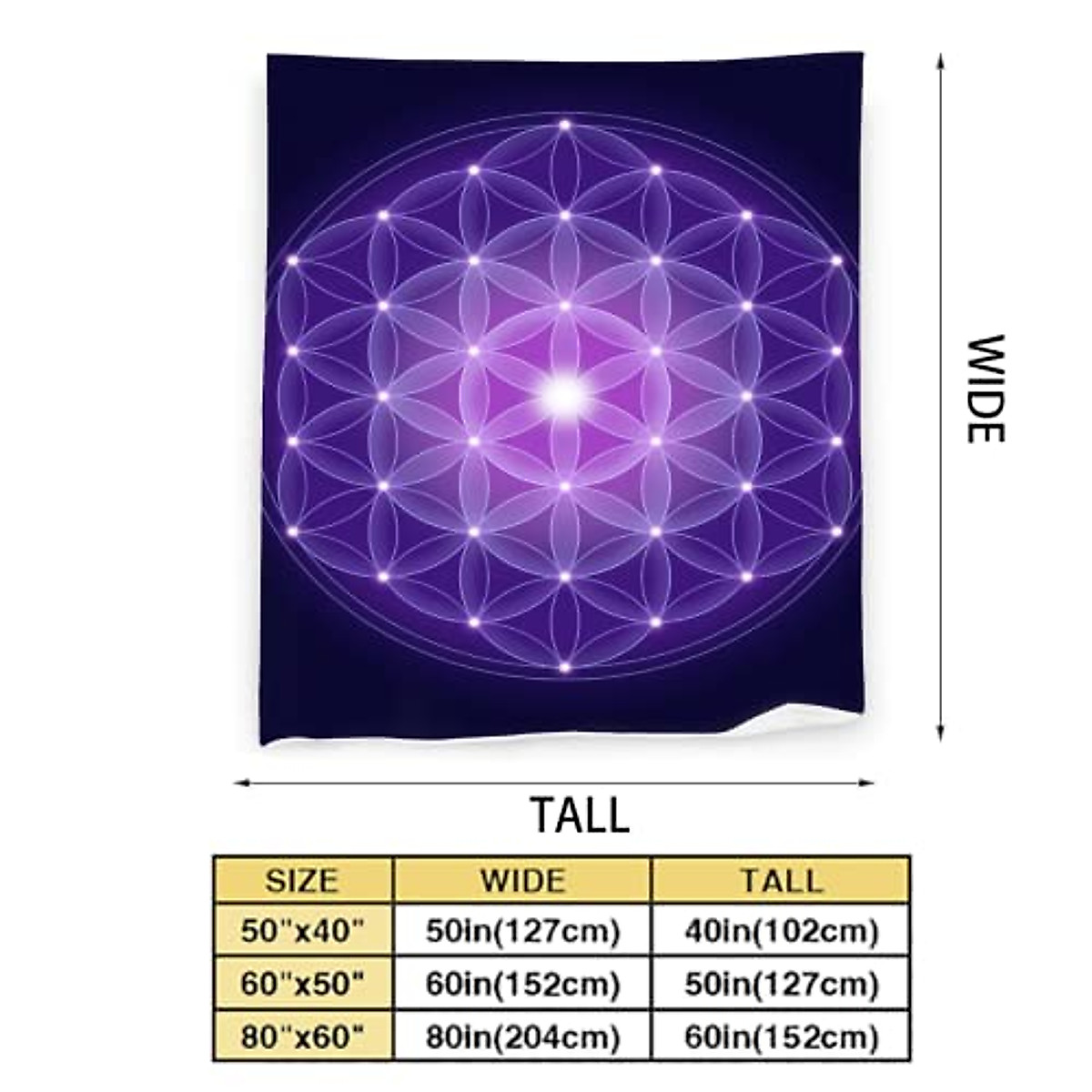Flannel Blanket,Sheet Blanket,Flower of Life with Stars Spiritual Symbol Sacred Geometry Ancient,Soft Cozy Lightweight Fluffy Fleece Throw,60x80 Inch