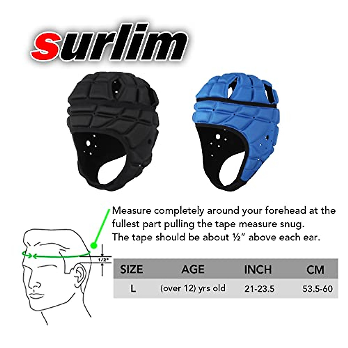 Surlim Rugby Soft Helmet Soccer Headgear Scrum Cap 7v7 Flag Football Headguard for Adult Large (Black)