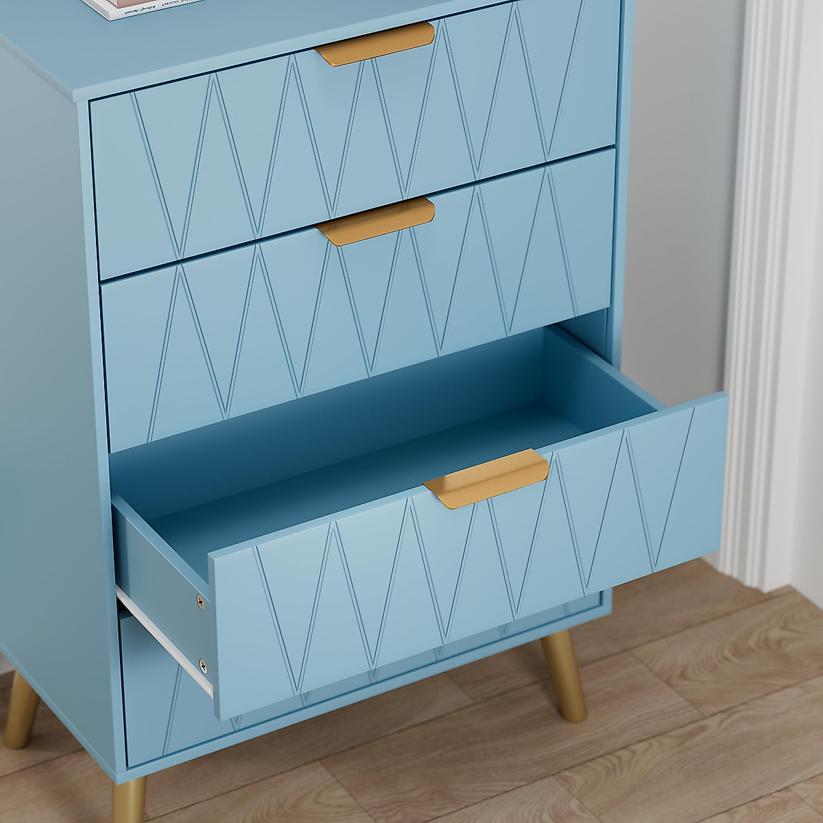 NOVALLA 4 Drawer Dresser, Chest of Drawers, Modern Dresser with Storage, Organizer Unit for Bedroom, Living Room, Hallway, Entryway, Closet(Blue)