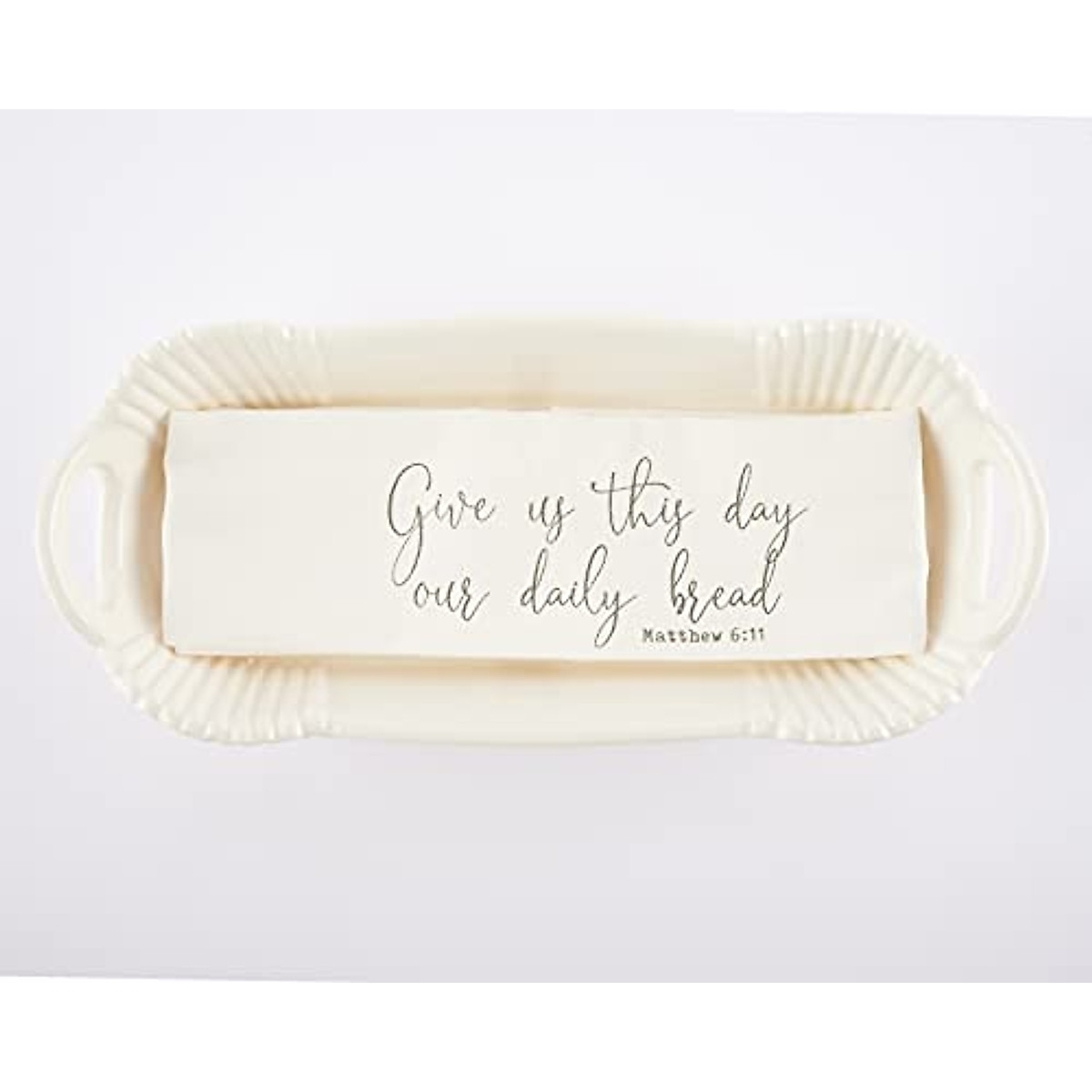 Mud Pie Blessings Bread Bowl and Towel Set, White, Small