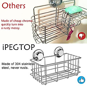 iPEGTOP Suction Cup Deep Shower Caddy Bath Wall Shelf for Large Shampoo Shower Gel Holder Bathroom Storage - Rustproof Stainless Steel