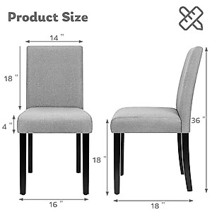 Fangflower Fabric Chair Set of 2 with Solid Wood Legs for Home Pertica, Dining Room, Kitchen, Light Grey, 2-Pcs Set