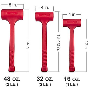 3-Piece Premium Dead Blow Hammer and Unicast Mallet Set - Include 16-oz (1 lb), 32-oz (2 lb) and 48-oz (3 lb) | Rebound Resistant, Non-Marring and Non-Sparking Design