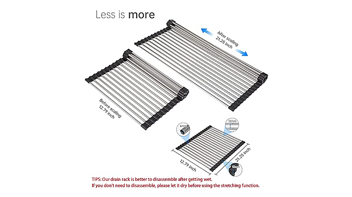 ARAINY Large Telescopic Dish Drying Rack – Expandable Steel Sink Organizer