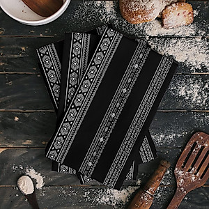 Edwiinsa Black Boho Kitchen Dish Towels and Dishcloths Sets, Native American Tribal Geometric Stripes 18 X 28 Inches Absorbent Hand Towels Dish Rags with Hanging Loop for Home Cleaning (4 Pack)