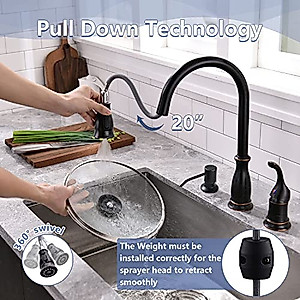 APPASO 3 Hole Kitchen Faucet with Pull Down Sprayer Oil Rubbed Bronze, 2-Hole Pull Out Kitchen Sink Faucet with Side Single Handle and Soap Dispenser, 211ORB