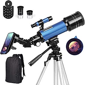 Tuword Telescope for Beginners Adults Kids, 70mm Aperture 400mm AZ Mount Astronomical Refracting Telescope Adjustable(17.7-35.4In) Portable Travel Telescopes with Backpack, Phone Adapter