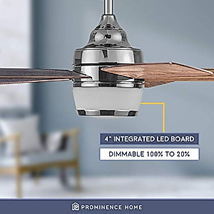 Prominence Home Tennyson, 48 Inch Modern Indoor LED Ceiling Fan with Light, Remote Control, Three Mounting Options, Dual Finish Blades, Reversible Motor - 51472-01 (Gun Metal)