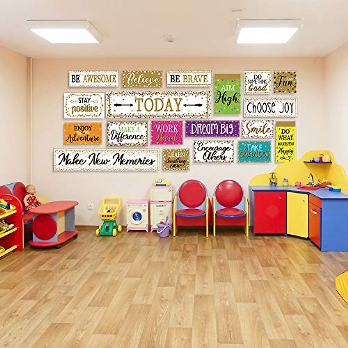 Home Classroom Sweet Motivational Gallery Signs, Confetti and Shine Bulletin Board Motivation Cards with Glue Point Dots for Bulletin Board Classroom School Office Home Nursery (Motivational Style)