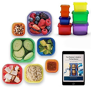 Elceeo essential Solutions 21 Day Portion Control Containers for Weight Loss with electronic Booklet Guide - Set of 7 BPA Free Color-Coded Portion Control Containers ONLY