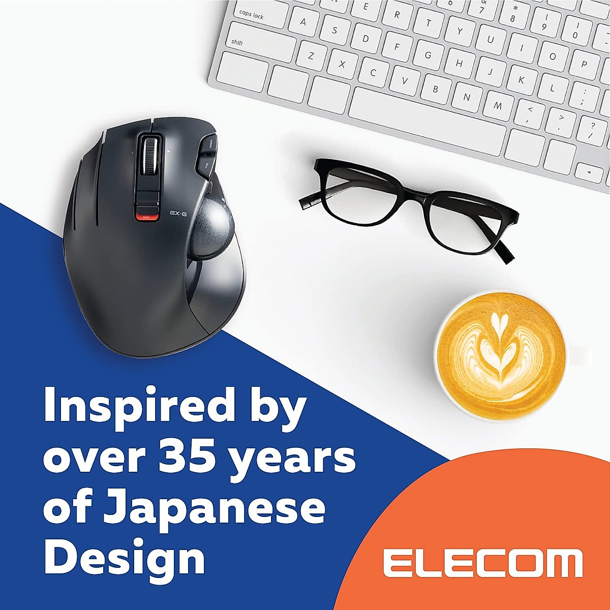 ELECOM EX-G Left Handed Trackball Mouse, 2.4 GHz USB Wireless, Ergonomic, Thumb Control, Tracking Roller Ball, 6 Programmable Buttons, Tilt Scroll