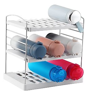 BYCY Water Bottle Organizer 3-Tier Plastic Cups Holder for Kitchen Countertops, Pantry, Cabinet, Water Bottle Storage Rack for Tumbler Sports Flask Insulated Travel Mug