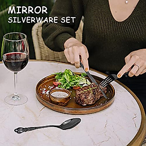 Black Silverware Set for 4, Stainless Steel Gorgeous Retro Royal Flatware Set, 20-Pieces Cutlery Tableware set, Kitchen utensils set Include Spoons And Forks Set, Mirror Finish, Dishwasher Safe