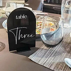 xinwant 15 Packs Arch Acrylic Table Signs with Stands, 6x4 Inch Blank Acrylic Signs and Holders for DIY Table Numbers, Black TableTop Signs for Wedding Reception & Event Party