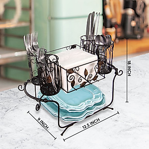 Maypes Utensil Caddy - Silverware Caddy or Napkin, Cutlery and Plate Holder - The Ideal 2-Piece Portable Outdoor Kitchen Accessories Buffet Organizer for Picnics, Camping, Barbecue, Parties and Events