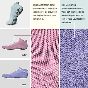 Hylaea Womens Non Slip Socks for Yoga Pilates Hospital Barre kickboxing, Grips on Bottom, Ankle,Cushion Padded, Small Medium