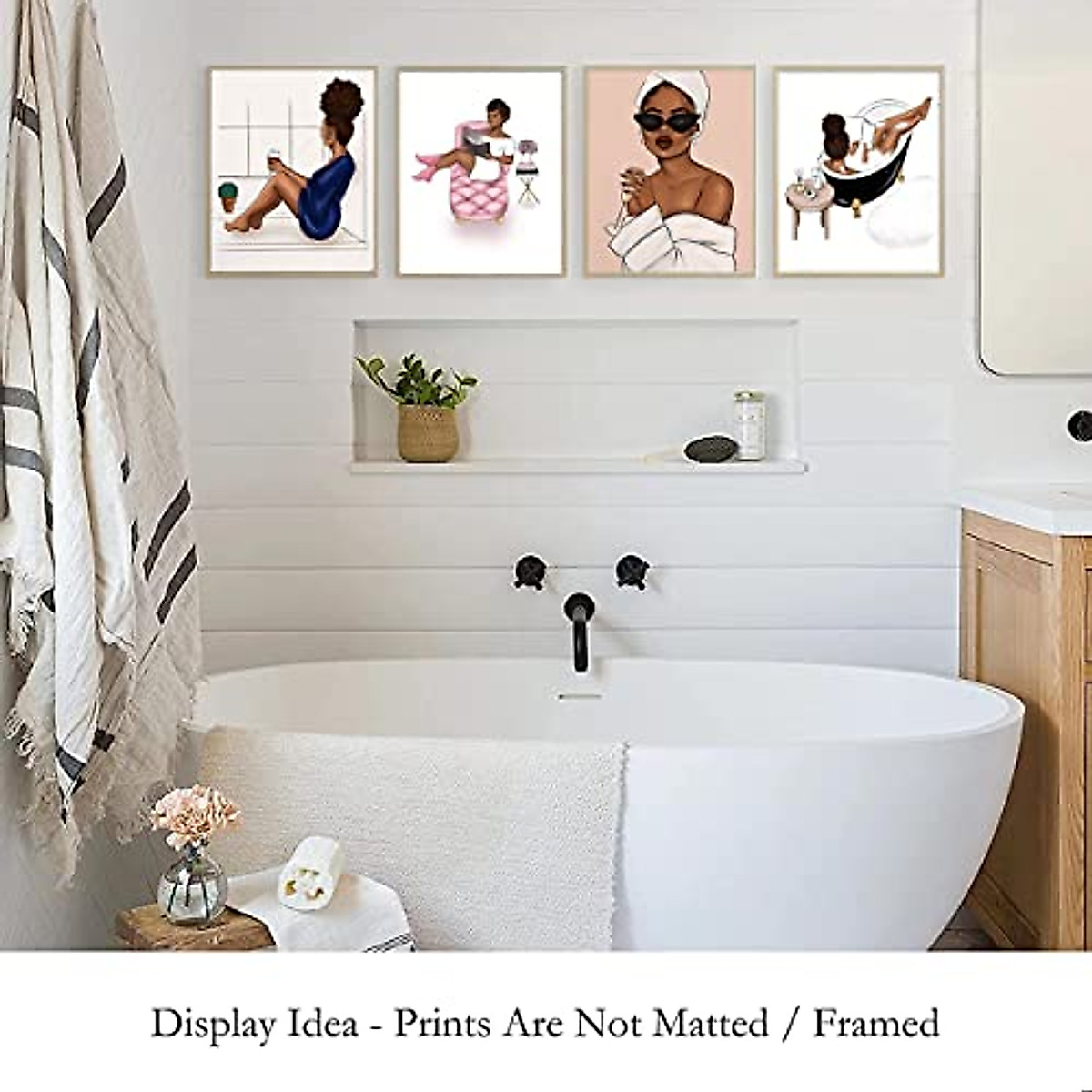 Quzenu African American Wall Art Black Woman Canvas Prints Pictures Room Decor for Women Black Girl Wall Decor African Art for Bathroom Decor