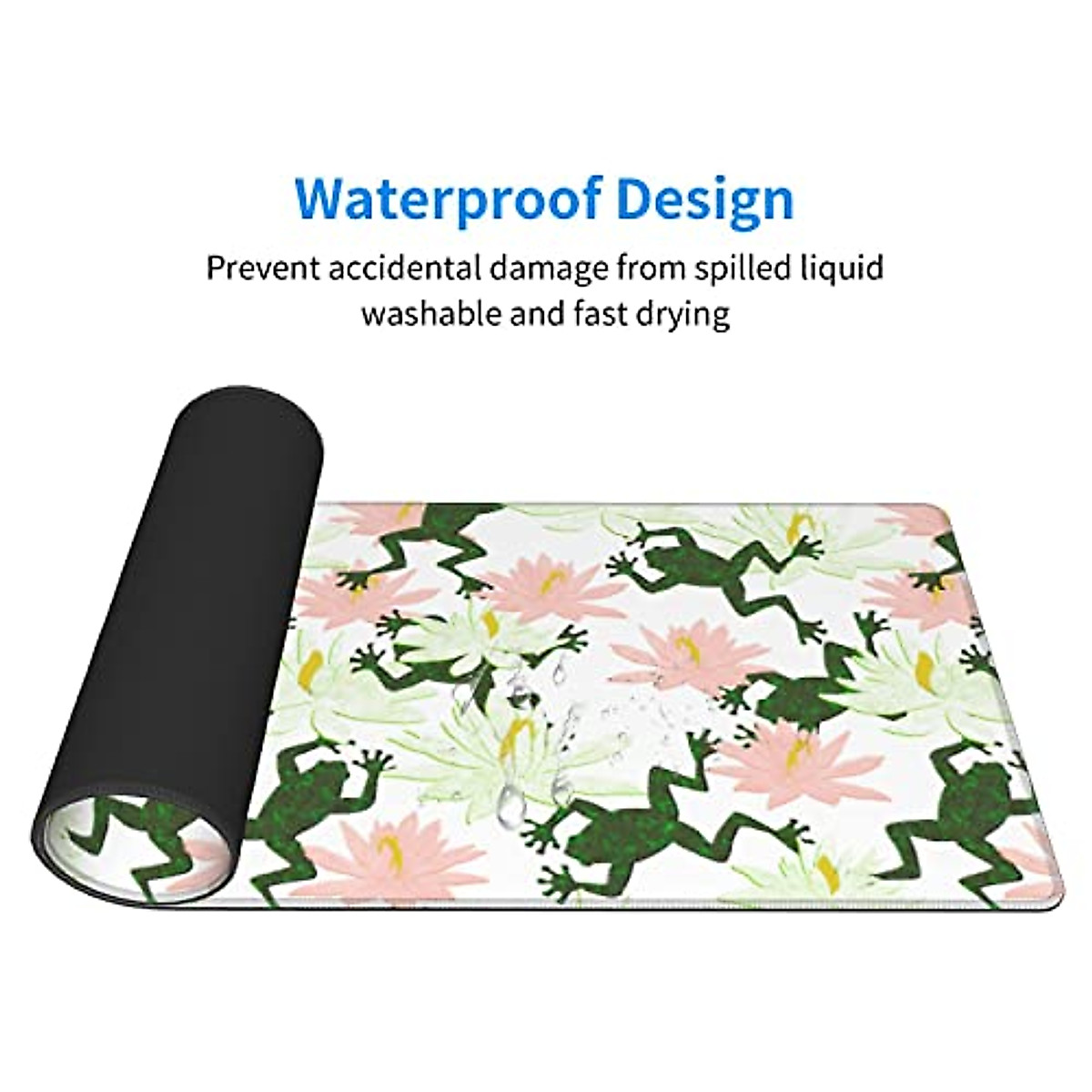 Frog and Water Lilies Gaming Mouse Pad XL,Extended Stitched Edges Mousepad,Large Mouse Pads Desk Pad,Long Non Slip Rubber Base Desk Mat for Work,Office,Home,Computer,Laptop