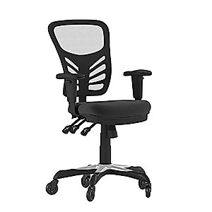 Flash Furniture Nicholas Mid-Back Multifunction Executive Swivel Ergonomic Office Chair with Adjustable Arms, Transparent Roller Wheels, 27", Black Mesh