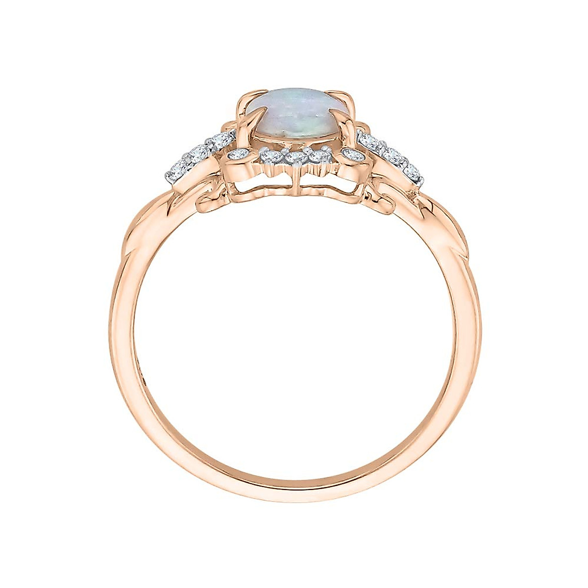 KATARINA Diamond and Oval Cut Opal Fashion Ring in 10K Rose Gold (7/8 cttw, G-H, I2-I3) (Size-9)