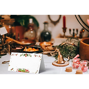 Christmas Place Cards (3.5 x 2 in) 25 pcs, Table Name Cards for Christmas Party, Seating Name Cards, Food Labels, Scored for Easy Folding, Christmas Party Supplies, Fiesta Party - SJK015