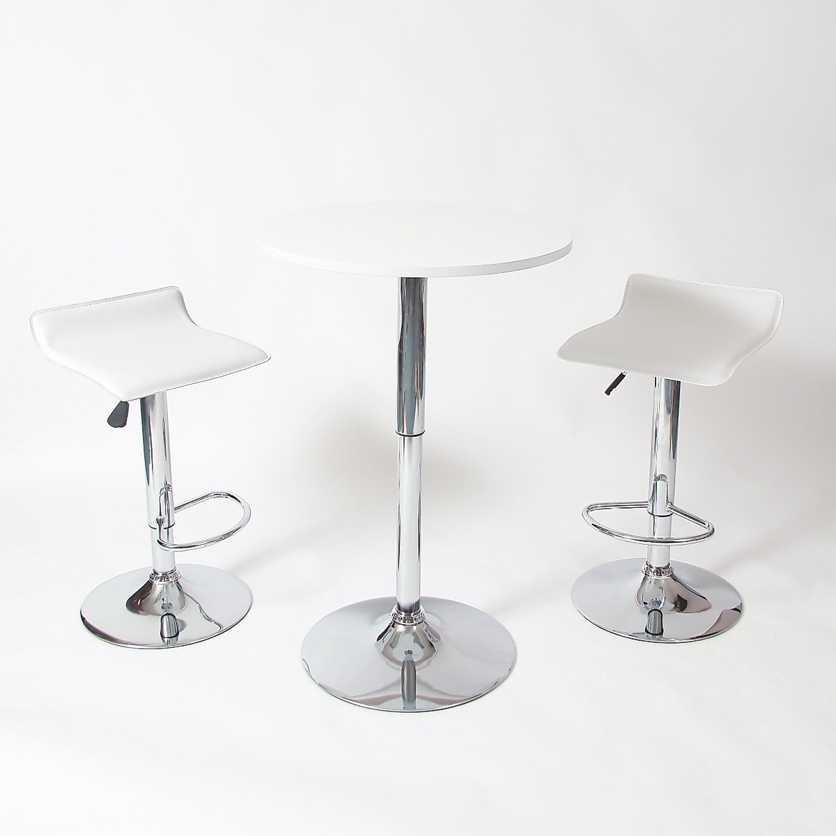 Roundhill Furniture Contemporary Chrome Air Lift Adjustable Swivel Stools with White Seat, Set of 2