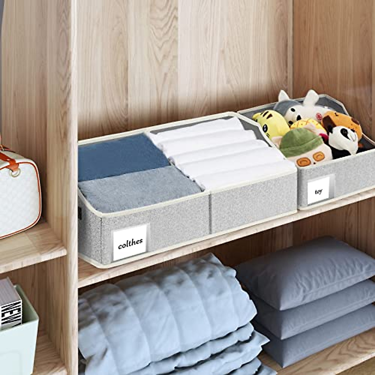 homsorout Storage Bins, 3 Pack Fabric Bins baskets for Closet Organization, Cube Storage Organizer Bins for Clothes, Toys, Books, Office Supplies, Grey