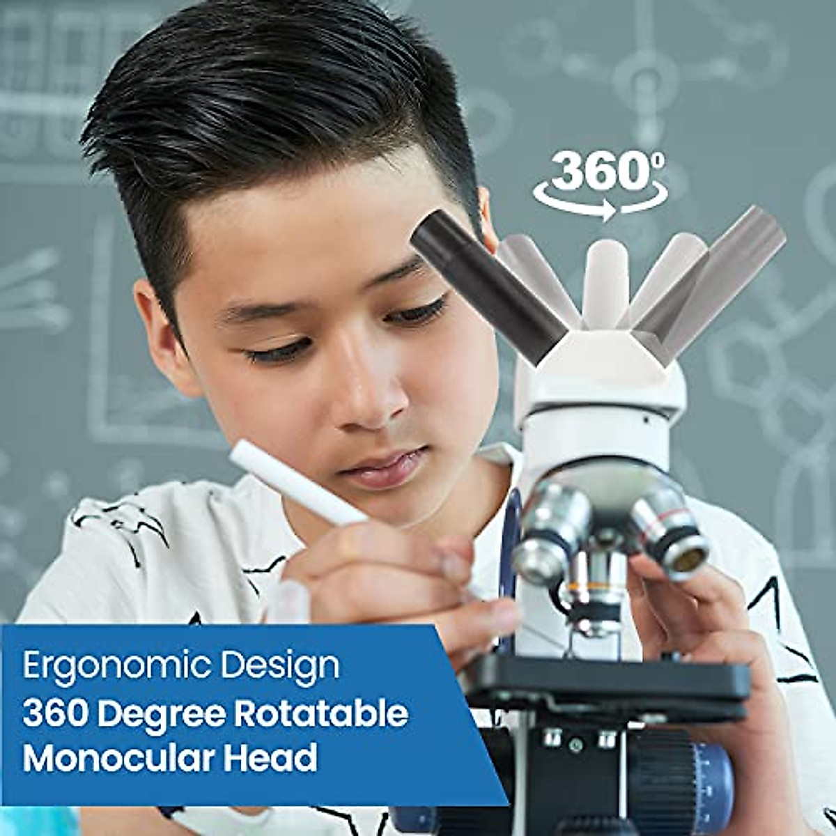 AmScope M158C-E Compound Monocular Microscope, WF10x and WF25x Eyepieces, 40x-1000x Magnification, Brightfield, LED Illumination, Plain Stage, 110V, Includes 0.3MP Camera and Software