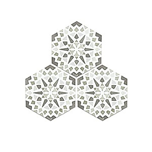 FloorPops 9" x 10.4" Ribera Peel & Stick Hexagon Vinyl Floor Tiles (10 Tiles), (4.5 sqft/Carton), Gray