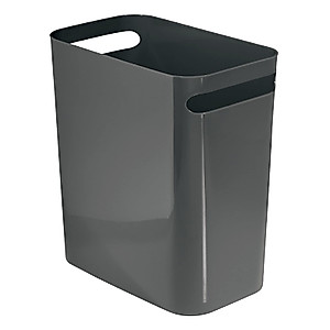 mDesign Plastic Slim Large 2.5 Gallon Trash Can Wastebasket, Classic Bathroom, Bedroom, Kitchen, Office Garbage Container Recycle Bin, Outdoor Waste, Recycling - Aura Collection, 2 Pack, Charcoal Gray