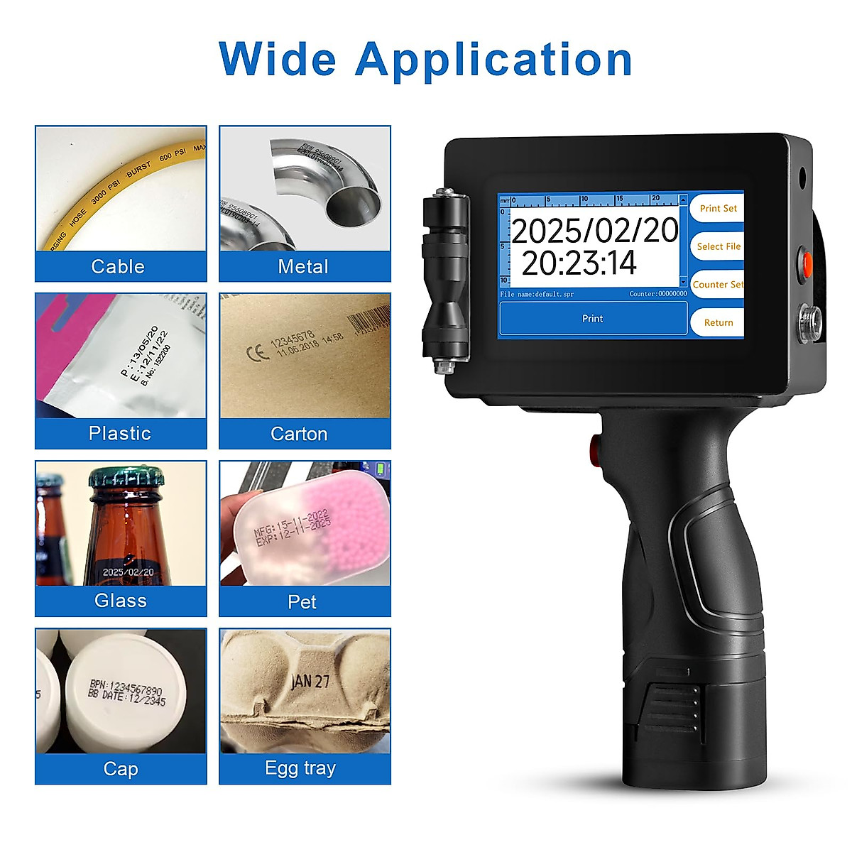 PEKOKO LB100S Portable Hand Jet Handheld TIJ Thermal Inkjet Printer 12.7mm Online QR Bar Batch Date Number Coding Machine for Carton Box,Food Package,Drink Bottle