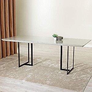 Manhattan Comfort Celine Mid Century Modern 8-Seater Dining Table, 86.22", Off White