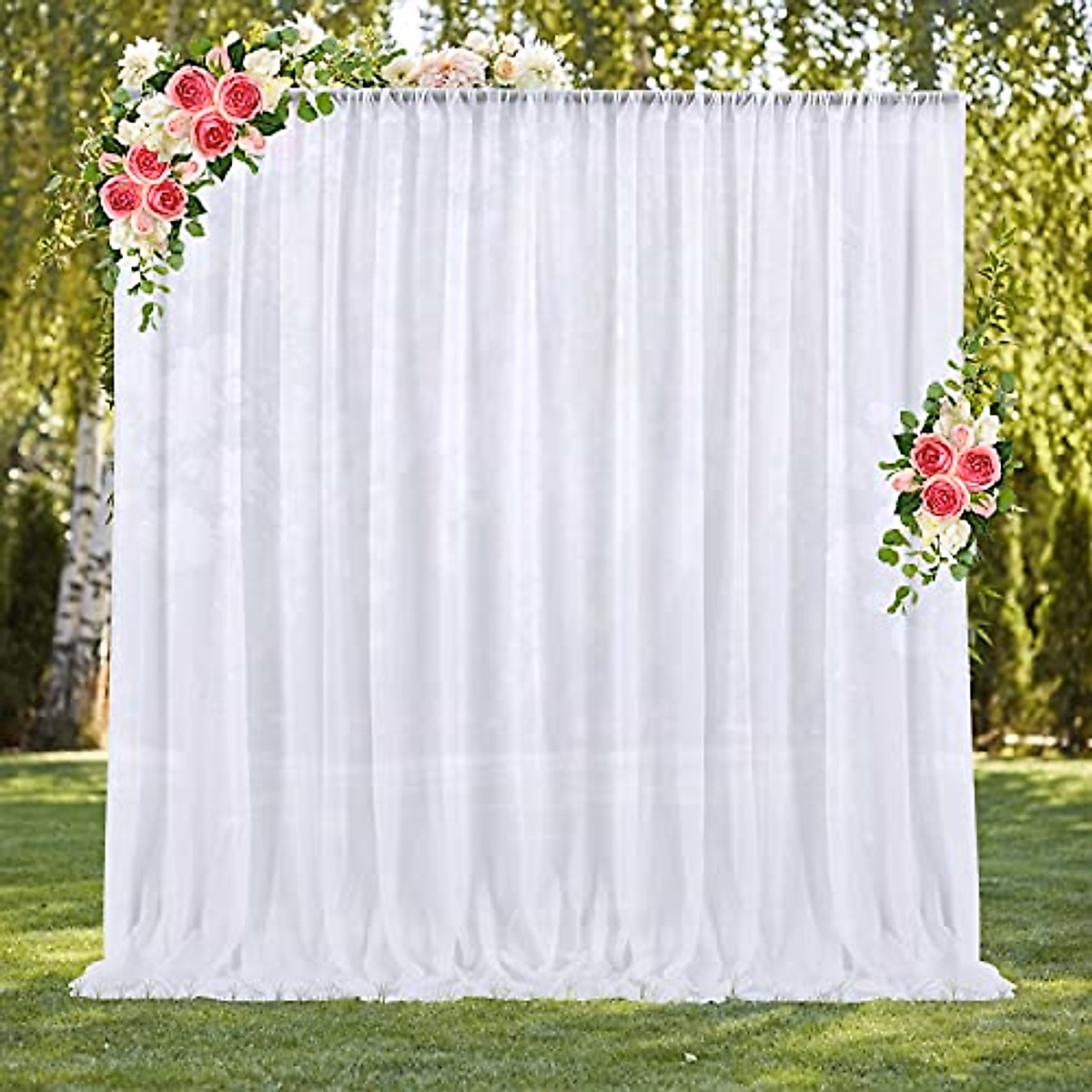 10x10ft White Backdrop Curtains for Parties Wedding Wrinkle Free Sheer Tulle Backdrop Curtain Drapes