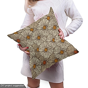 Ambesonne Vintage Fabric by The Yard, Sketch Art Style Gerbera Daisies Abstract Flowers Autumn Garden Flourish, Decorative Fabric for Upholstery and Home Accents, 1 Yard, Marigold Orange