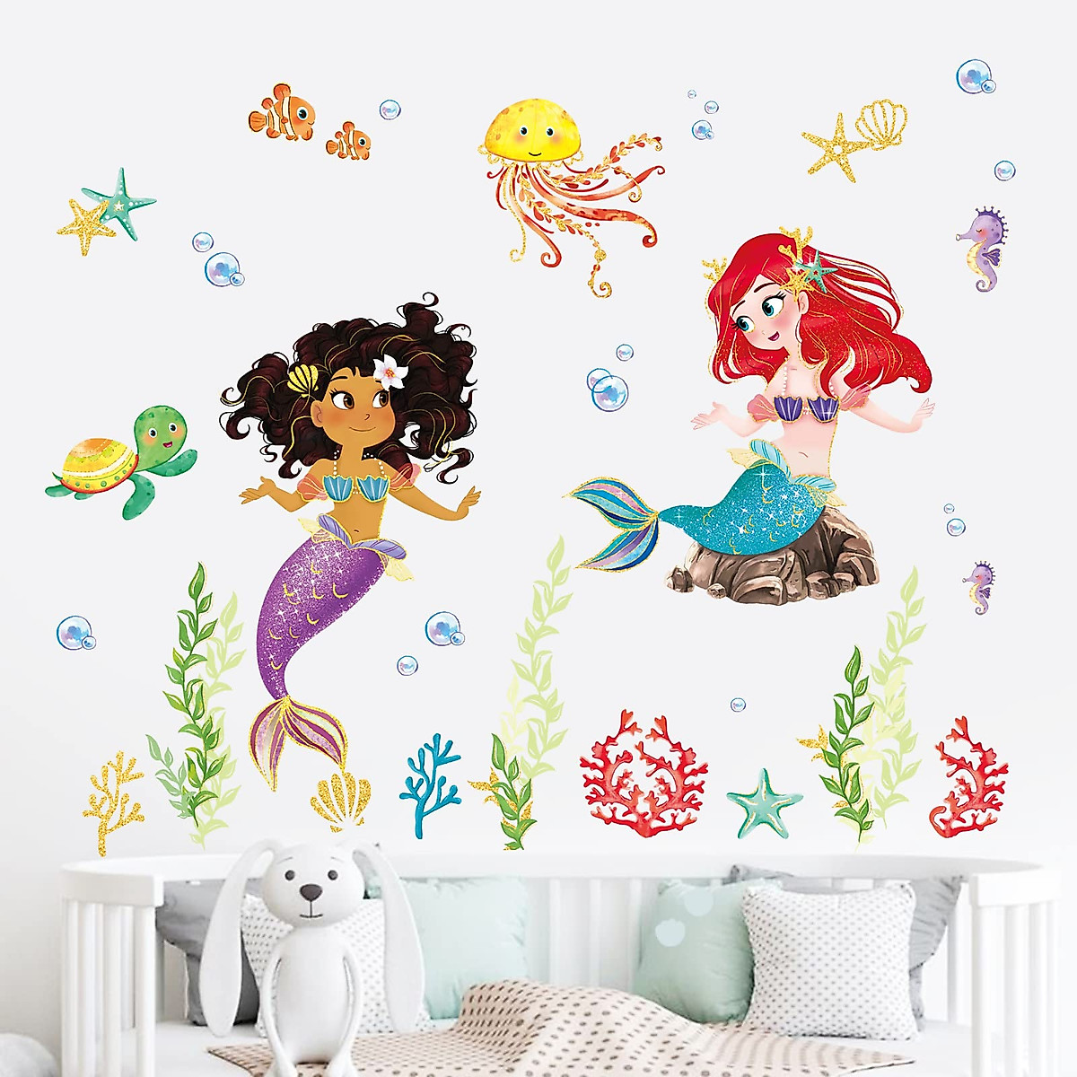decalmile Mermaid Under The Sea Wall Stickers Princess Under The Sea Wall Sticker Wall Decoration Bedroom Baby Girl Bathroom