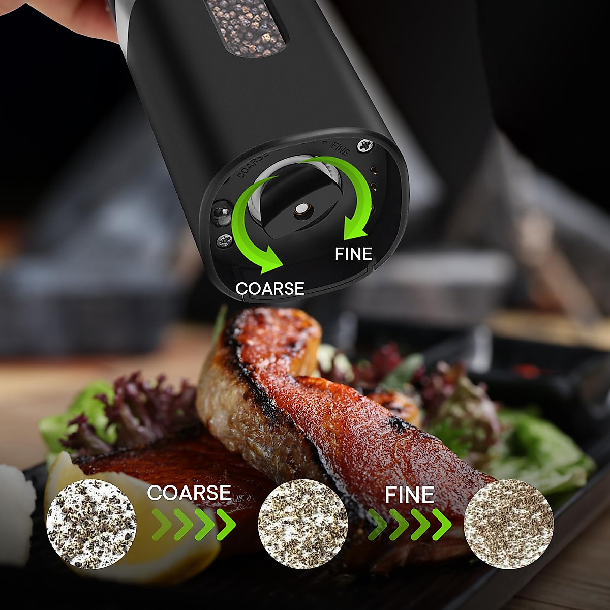 𝙉𝙀𝙒 POSHPEAK Electric Salt and Pepper Grinder Set (2 Pack), Battery+USB Rechargeable 2 in 1, Auto Seasoning Mills W/Dual Charging Base, One Hand Operation, Adjustable Coarseness Shakers, LED Light