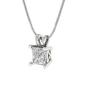 Clara Pucci 3.0 ct Brilliant Princess Cut Genuine Moissanite Solitaire Pendant Necklace With 16" Gold Chain box Solid 18K White Gold