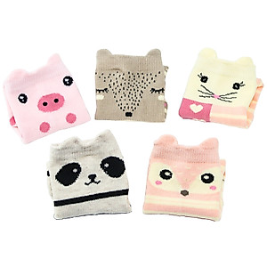 Hzcojulo Kids Toddler Big Little Girls Fashion Cotton Crew Cute Socks -5 Pairs Gift Set,Multicolor-BOV,Shoe size 13-3.5/L/7-10 Years