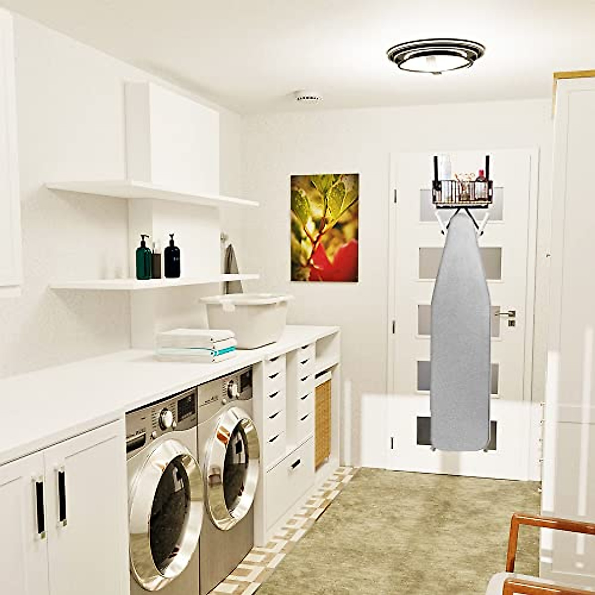 Fabias Over The Door Ironing Board Holder, Especially for 1 3/4" Thick Doors (with Basket)