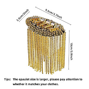 IUASZZ 2 Pieces Tassel Epaulets Metal Fashion Shoulder Jewelry Rhinestones Cloth Accessories Brooches for Women, 2.2×4in (Gold)